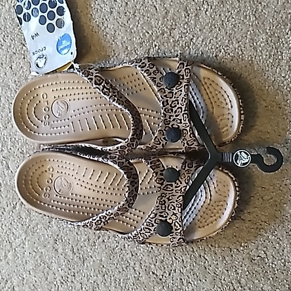 CROCS | Shoes | Womens Leopard Print Croc Sandals Brand New With Tags ...